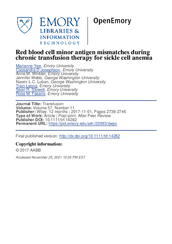 (PDF) Red blood cell minor antigen mismatches during chronic ...