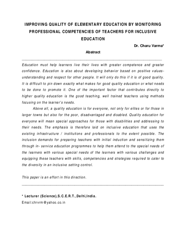 (PDF) Improving Quality of Elementary Education By Monitoring ...