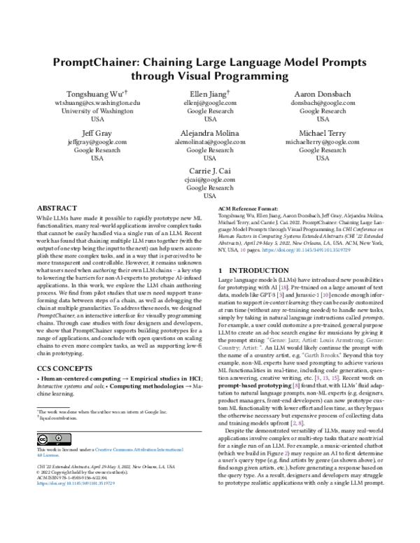 (PDF) PromptChainer: Chaining Large Language Model Prompts through ...