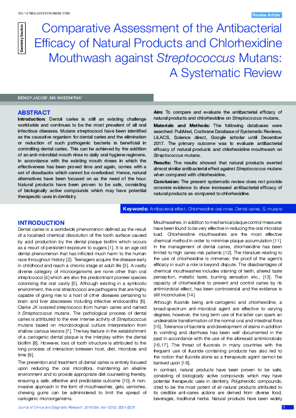 (PDF) Comparative Assessment of the Antibacterial Efficacy of Natural Products and Chlorhexidine ...