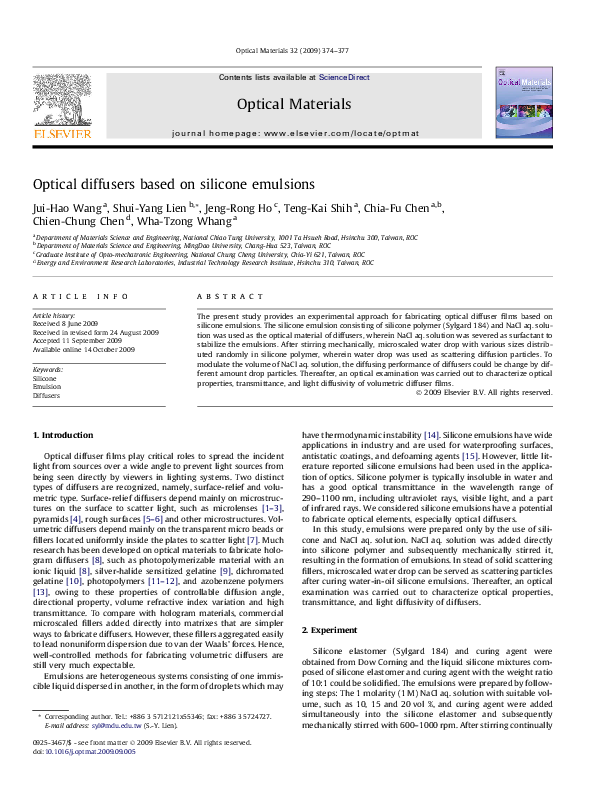 (PDF) Optical diffusers based on silicone emulsions