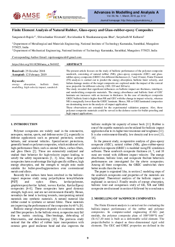 Pdf Fe Analysis Of Composite Ballistic Performance