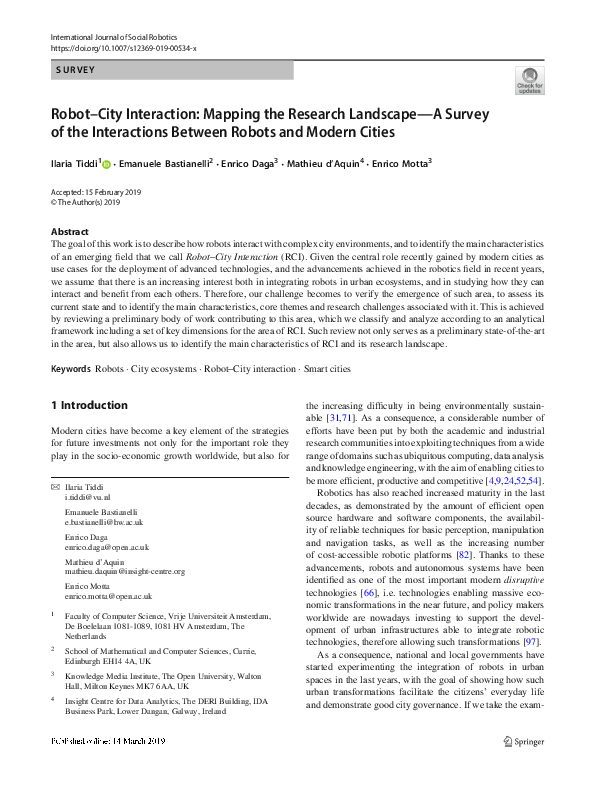 (PDF) Mapping Robot-City Interaction Research