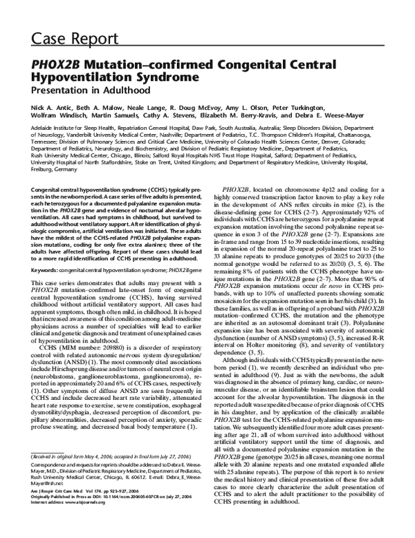 (PDF) PHOX2B Mutation–confirmed Congenital Central Hypoventilation ...