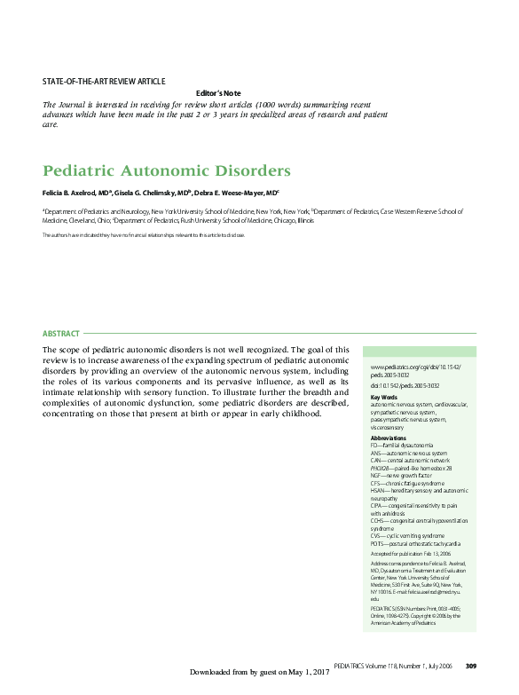 (PDF) Pediatric Autonomic Disorders