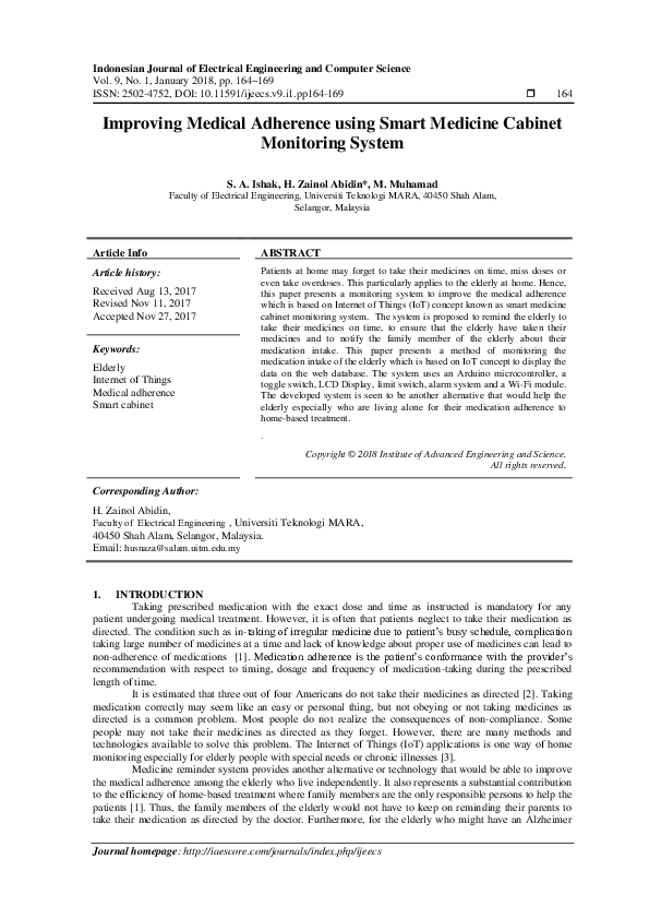 (PDF) Improving Medical Adherence using Smart Medicine Cabinet ...
