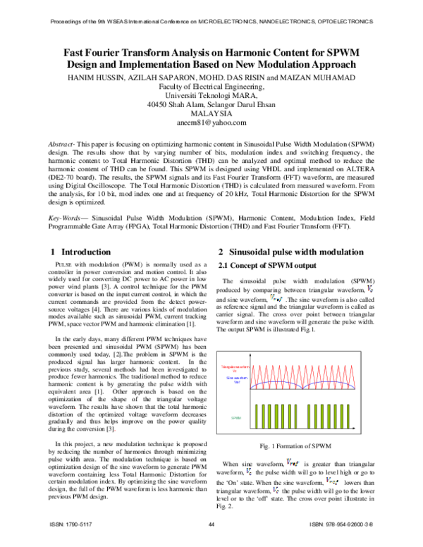 (PDF) Fast Fourier transform analysis on harmonic content for SPWM design and implementation ...