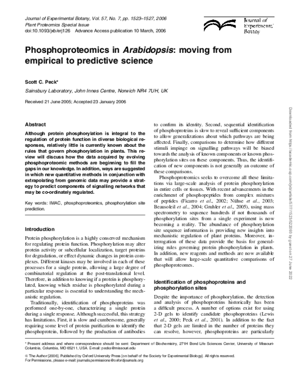 (PDF) Phosphoproteomics in Arabidopsis: moving from empirical to predictive science