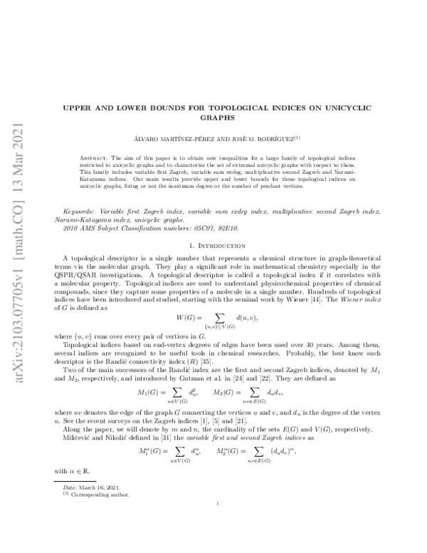 (PDF) Upper and lower bounds for topological indices on unicyclic graphs
