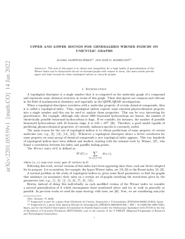 (PDF) Upper and Lower Bounds for Generalized Wiener Indices on Unicyclic Graphs