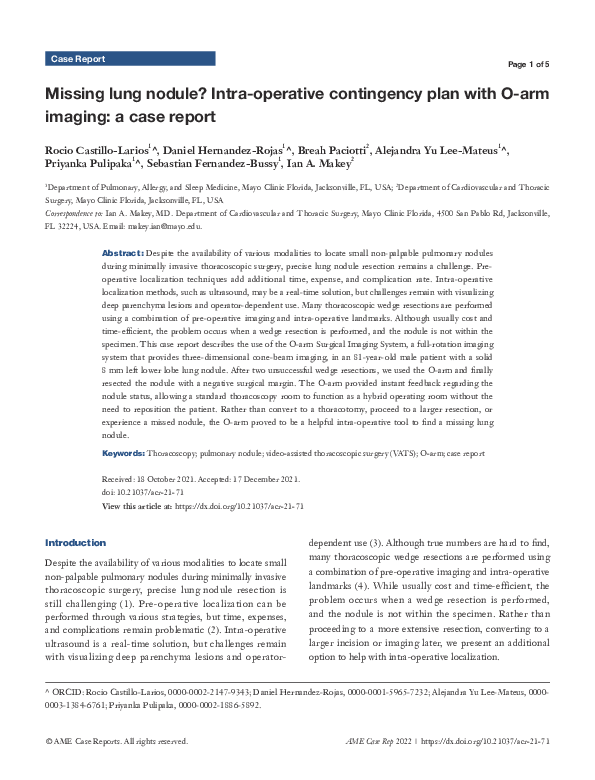 (PDF) Missing lung nodule? Intra-operative contingency plan with O-arm ...