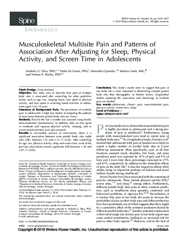 (PDF) Musculoskeletal Multisite Pain and Patterns of Association After ...