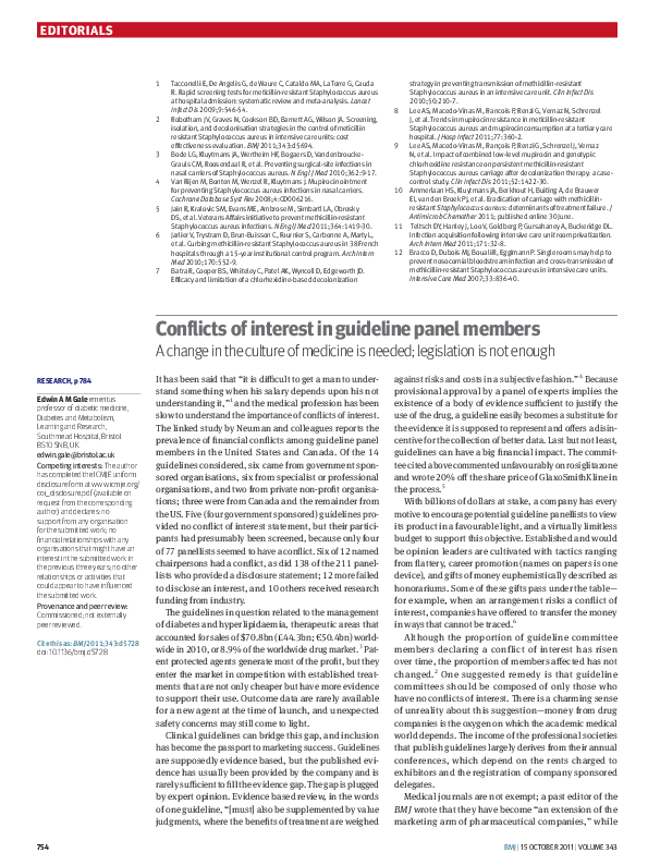 (PDF) Conflicts of interest in guideline panel members