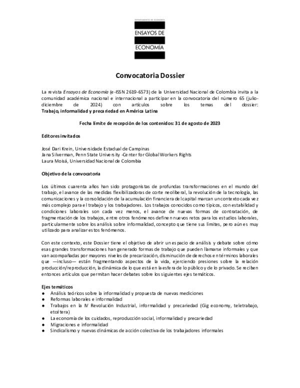 (PDF) Convocatoria Dossier EdeE 65 ESP