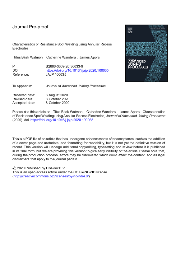 (PDF) Characteristics of resistance spot welding using annular recess ...