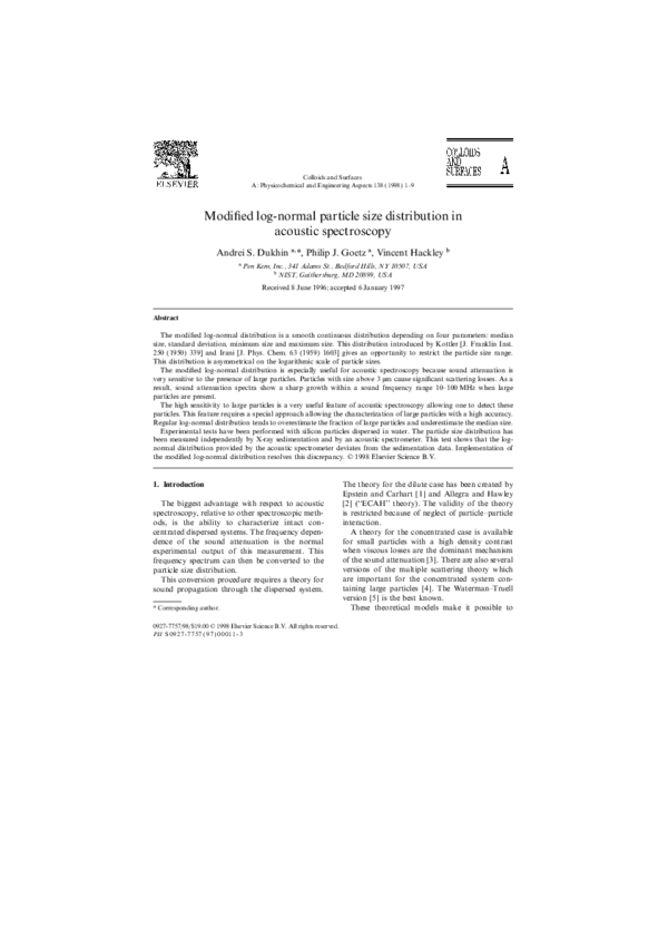 Pdf Modified Log Normal Particle Size Distribution In Acoustic Spectroscopy V Hackley