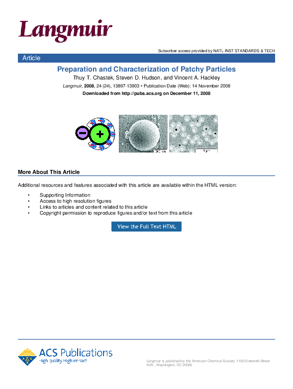 (PDF) Preparation and Characterization of Patchy Particles