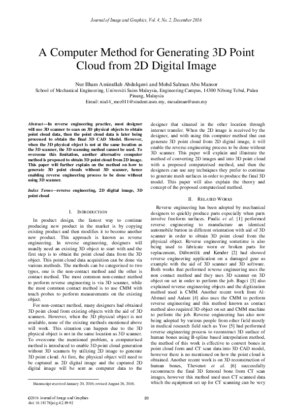 (PDF) A Computer Method for Generating 3D Point Cloud from 2D Digital Image