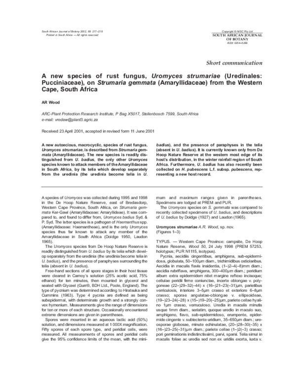 (PDF) A new species of rust fungus, Uromyces strumariae (Uredinales ...