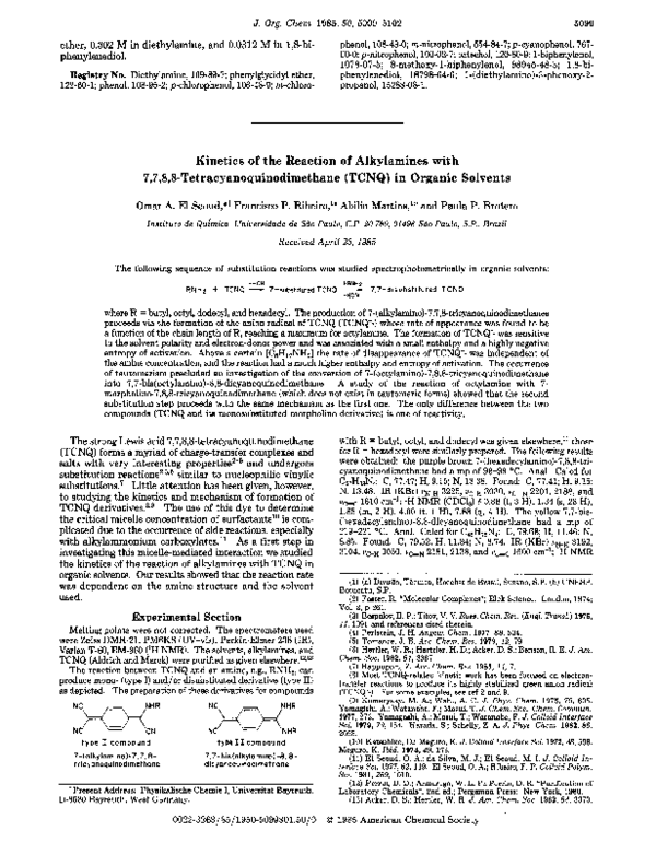 (PDF) Kinetics of the reaction of alkylamines with 7,7,8,8 ...