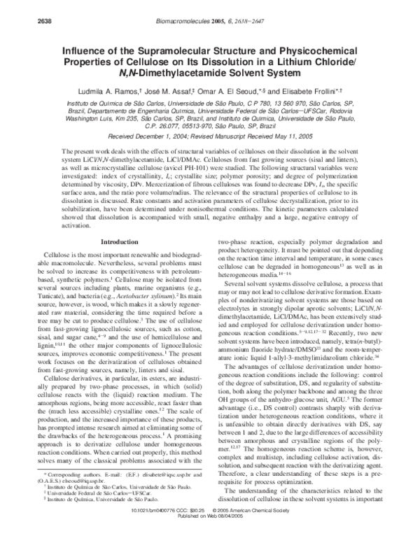 (PDF) Influence of the Supramolecular Structure and Physicochemical Properties of Cellulose on ...
