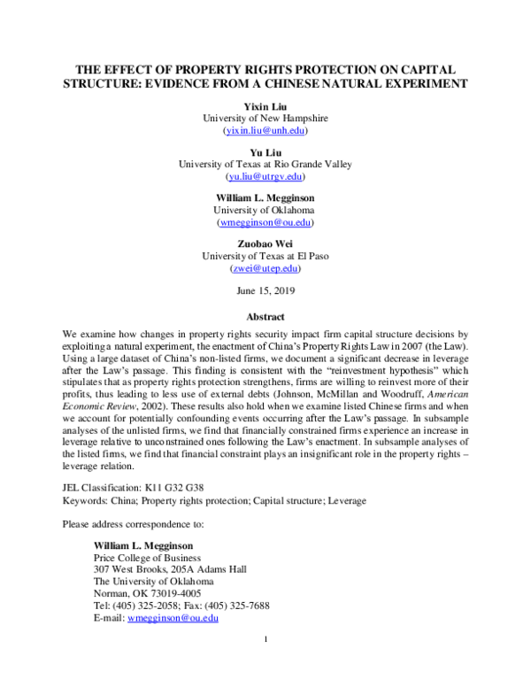 (PDF) The Effect of Property Rights on Capital Structure: Evidence from ...