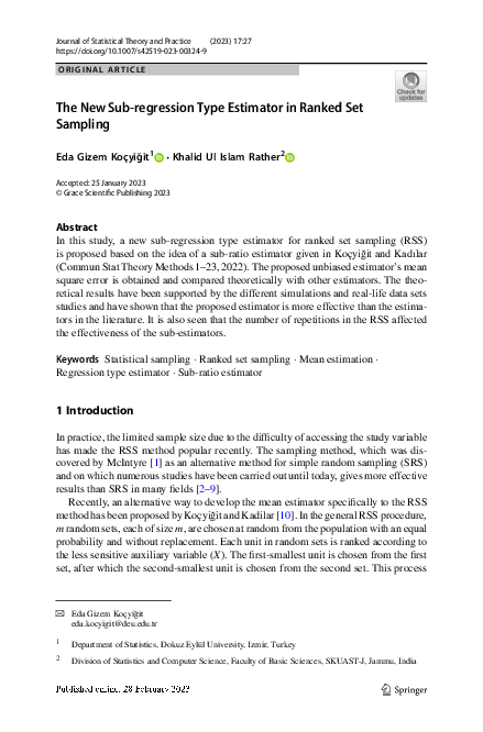 Pdf The New Sub Regression Type Estimator In Ranked Set Sampling