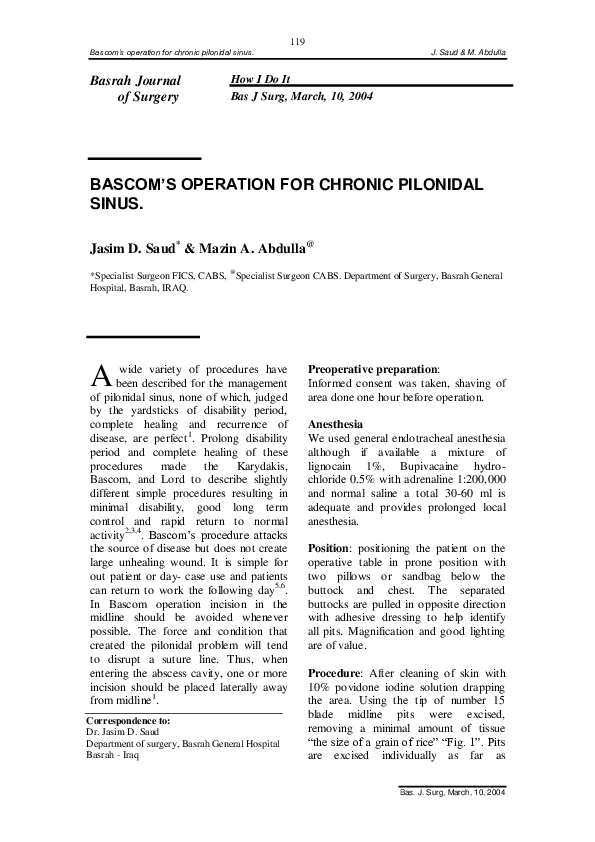 (PDF) Bascom’s Operation for Chronic Pilonidal Sinus
