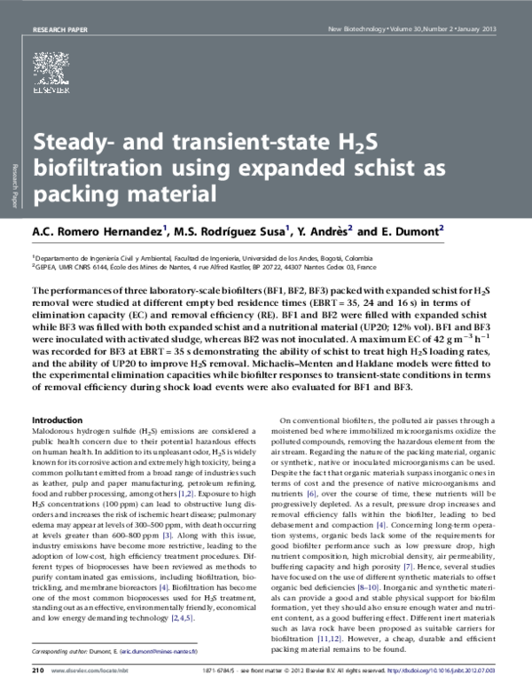 (PDF) Steady- and transient-state H2S biofiltration using expanded ...