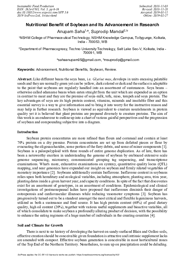 (PDF) Nutritional Benefit of Soybean and Its Advancement in Research