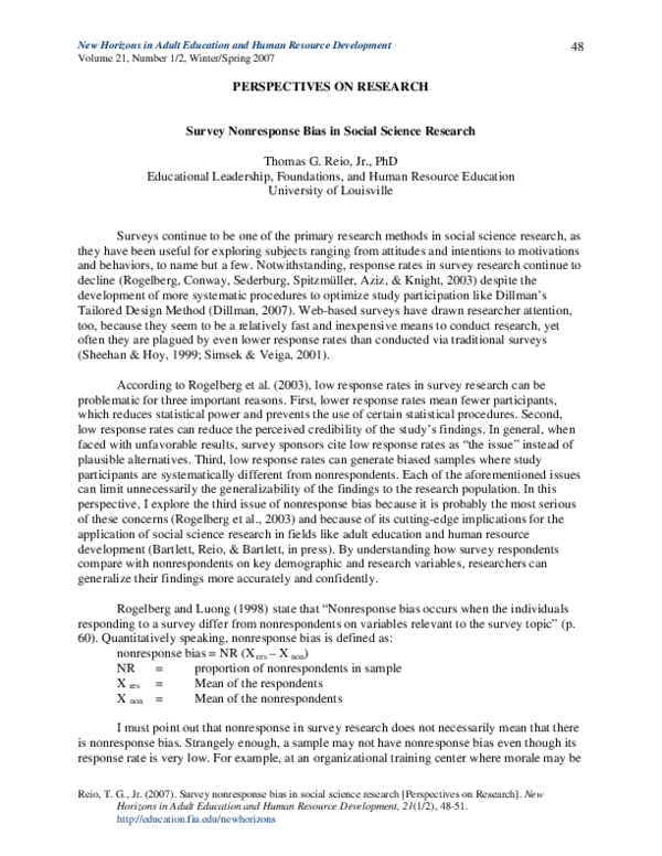 (PDF) Survey Nonresponse Bias in Social Science Research