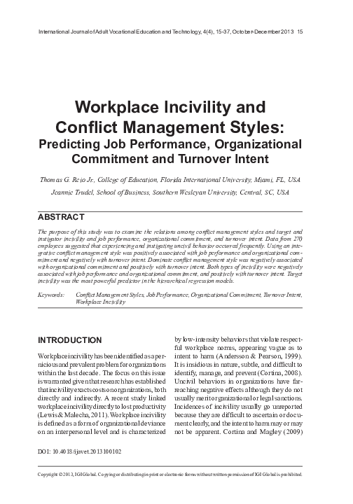 (PDF) Workplace incivility and conflict management styles: Their impact ...