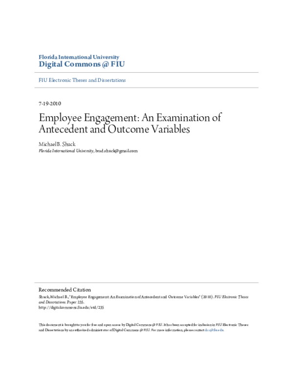 (PDF) Employee engagement: an examination of antecedent and outcome ...