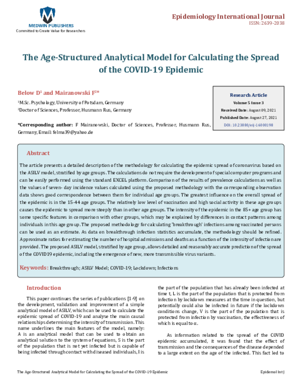 (PDF) The Age-Structured Analytical Model for Calculating the Spread of the COVID-19 Epidemic