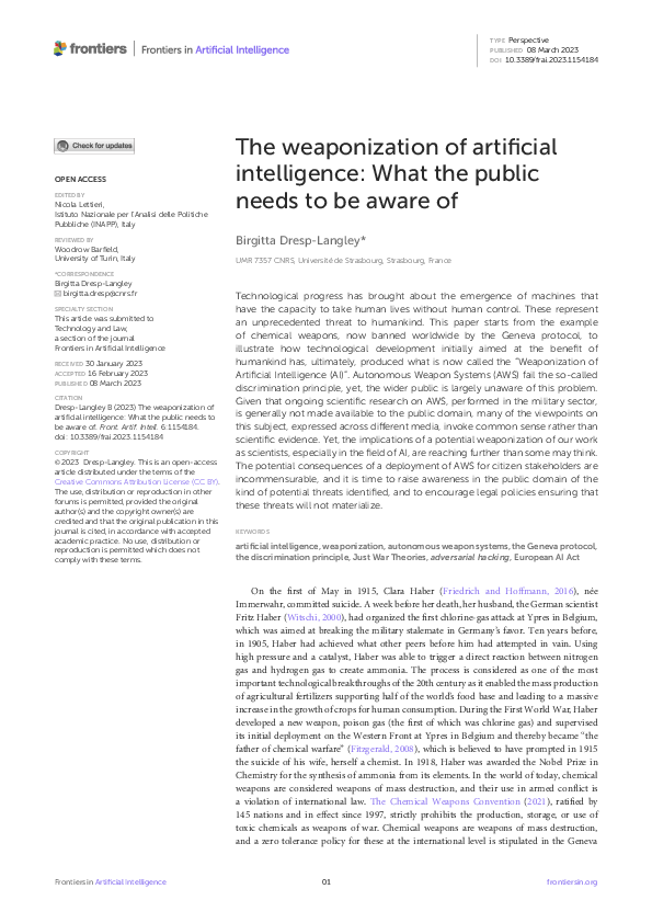 (PDF) The Weaponization of Artificial Intelligence: What the Public ...