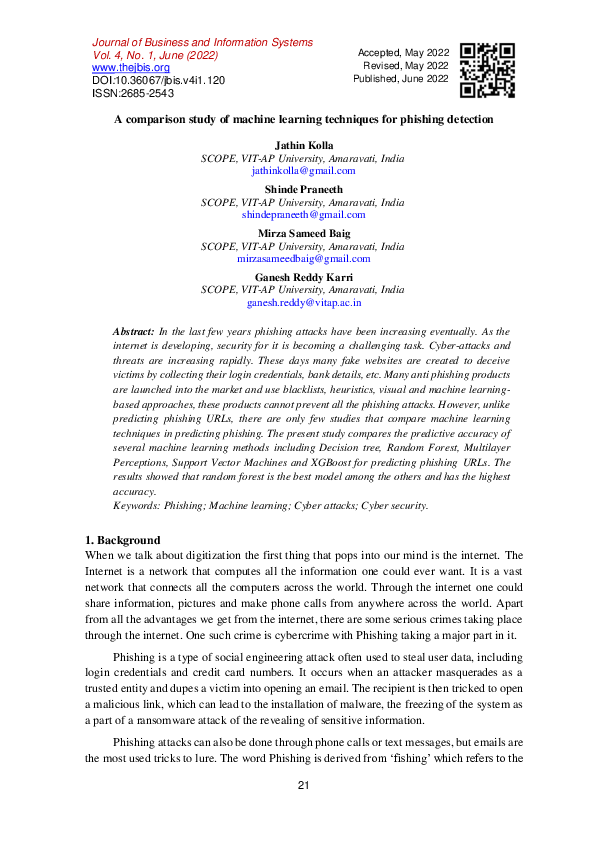(PDF) A comparison study of machine learning techniques for phishing detection