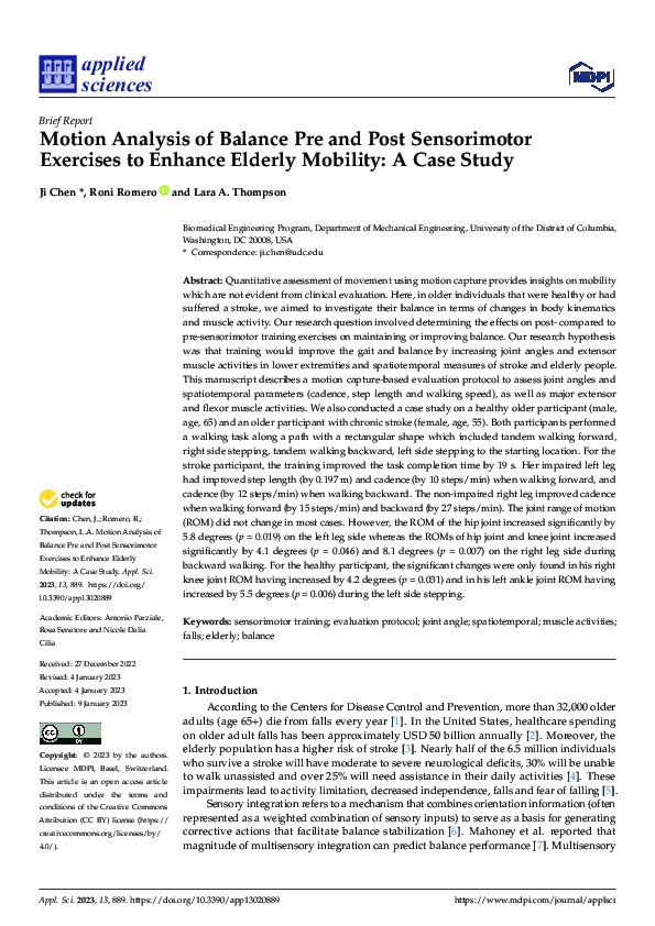 (PDF) Motion Analysis of Balance Pre and Post Sensorimotor Exercises to ...