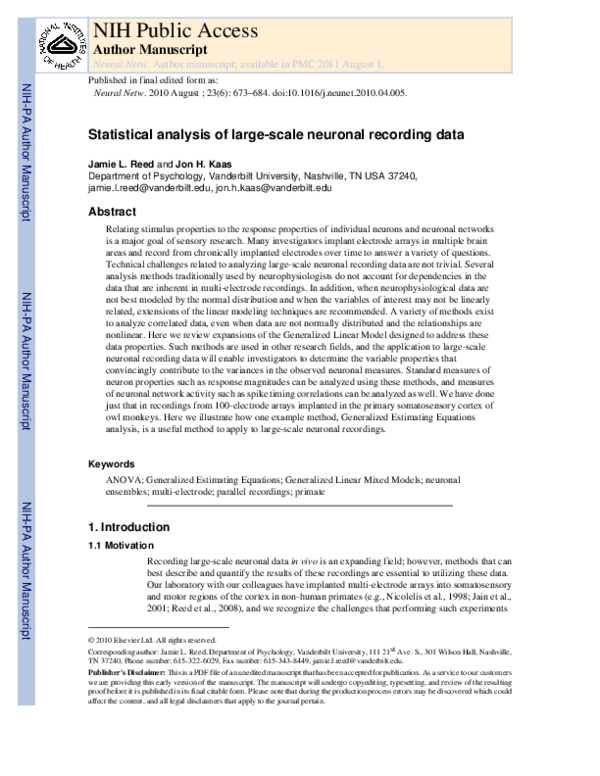(PDF) Statistical analysis of large-scale neuronal recording data