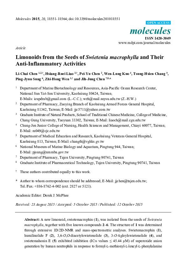 (PDF) Article Limonoids from the Seeds of Swietenia macrophylla and ...