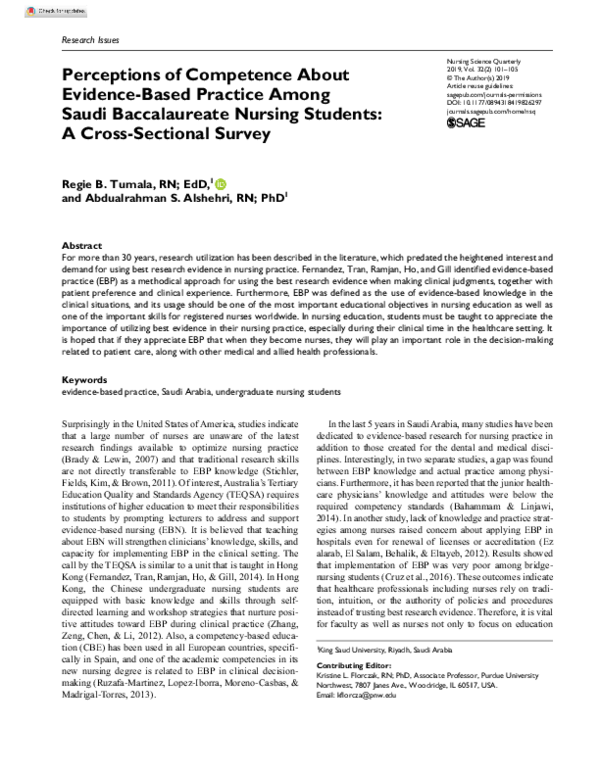 (PDF) Perceptions of Competence About Evidence-Based Practice Among Saudi Baccalaureate Nursing ...