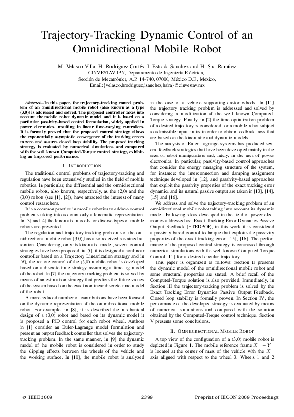 Pdf Trajectory Tracking Dynamic Control Of An Omnidirectional Mobile
