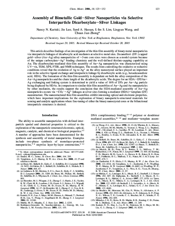(PDF) Assembly of Bimetallic Gold−Silver Nanoparticles via Selective ...