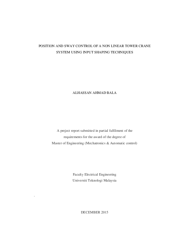 (PDF) Position and sway control of a nonlinear tower crane system using input shaping techniques