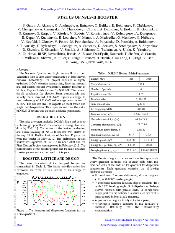 (PDF) Status of NSLS-II Booster