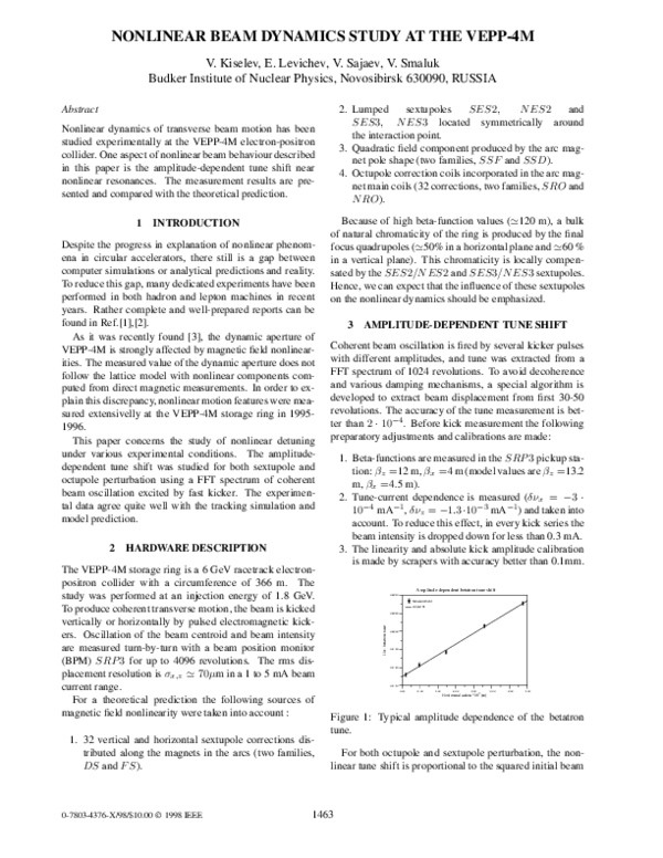 (PDF) Nonlinear beam dynamics study at the VEPP-4M