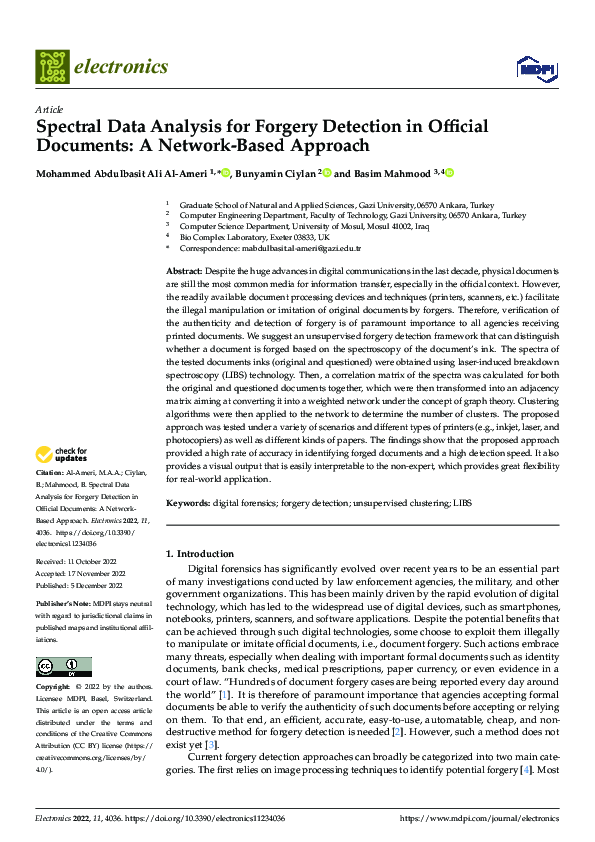 (PDF) Spectral Data Analysis for Forgery Detection in Official Documents: A Network-Based Approach