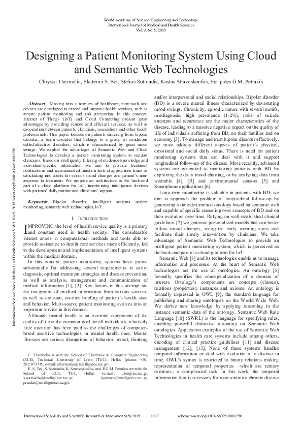 (PDF) Designing A Patient Monitoring System Using Cloud And Semantic ...