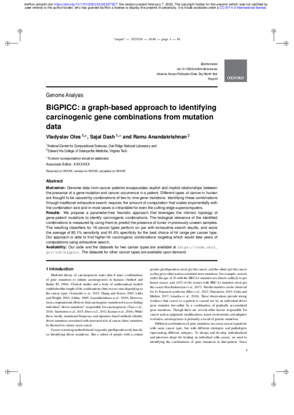 (PDF) BiGPICC: a graph-based approach to identifying carcinogenic gene combinations from ...