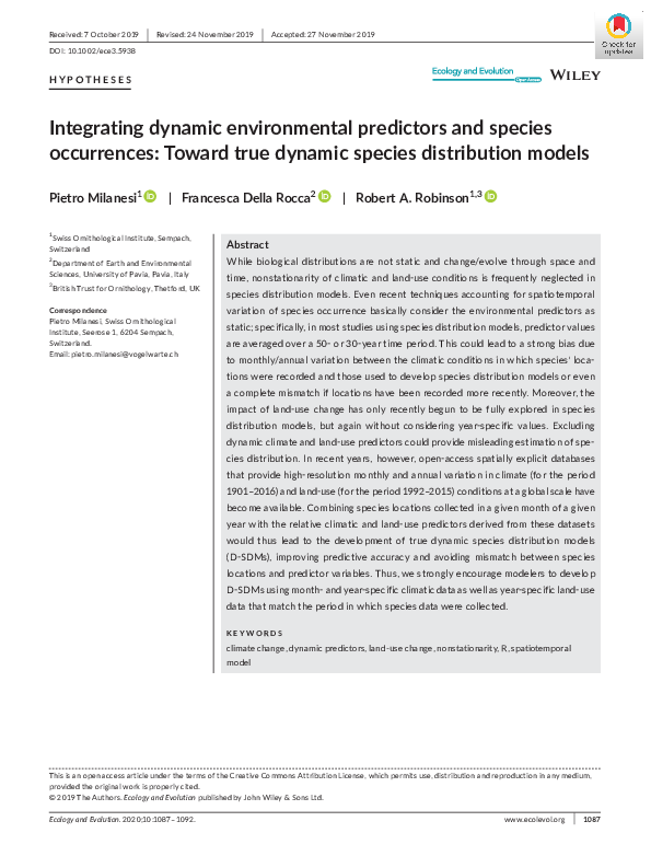 (PDF) Integrating dynamic environmental predictors and species occurrences: Toward true dynamic ...