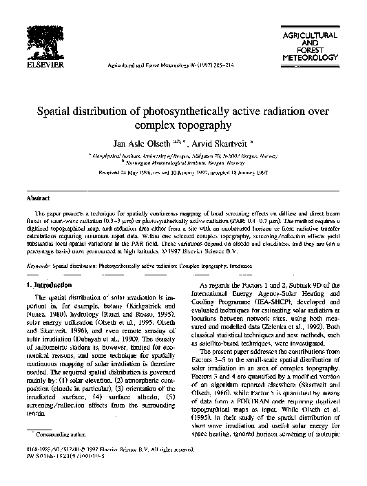 (PDF) Spatial distribution of photosynthetically active radiation over ...